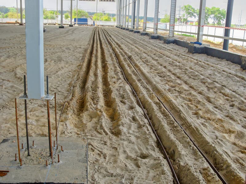 Construction Site with Heating Pipes Installed in Sand for a Ground ...