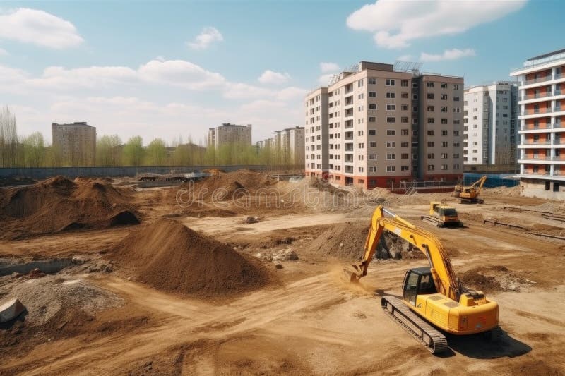 Construction Site with Heavy Machinery and Materials, Ready To Build ...