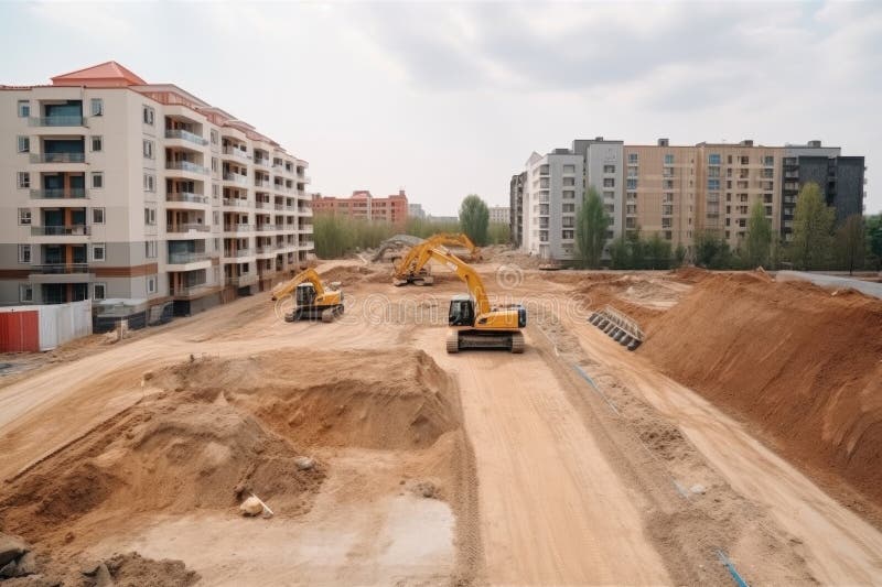 Construction Site with Heavy Machinery and Materials, Ready To Build ...