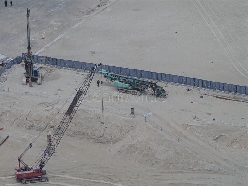 Industrial Machines on a Construction Work Site, Aerial View. Stock ...