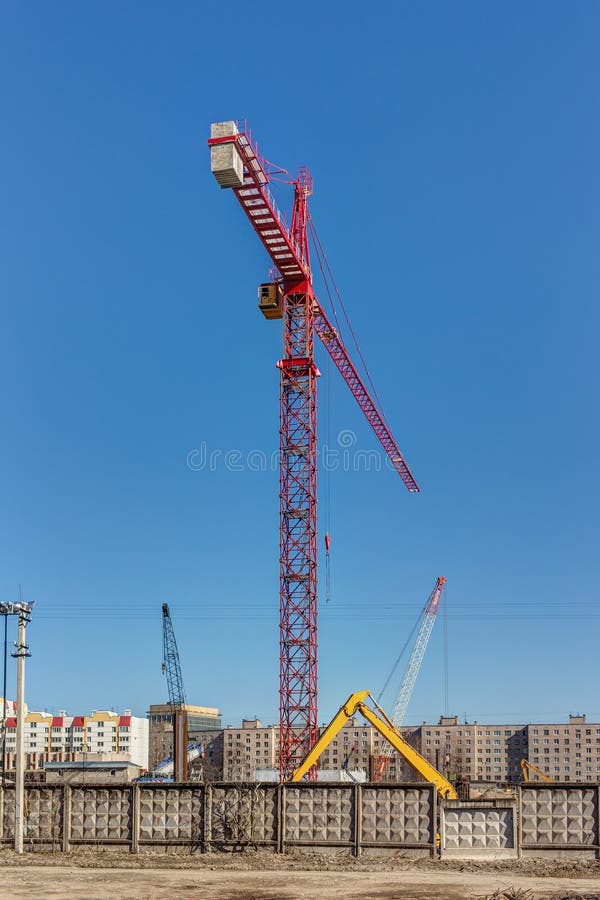 Construction Site with a High Crane Stock Photo - Image of city, tower ...