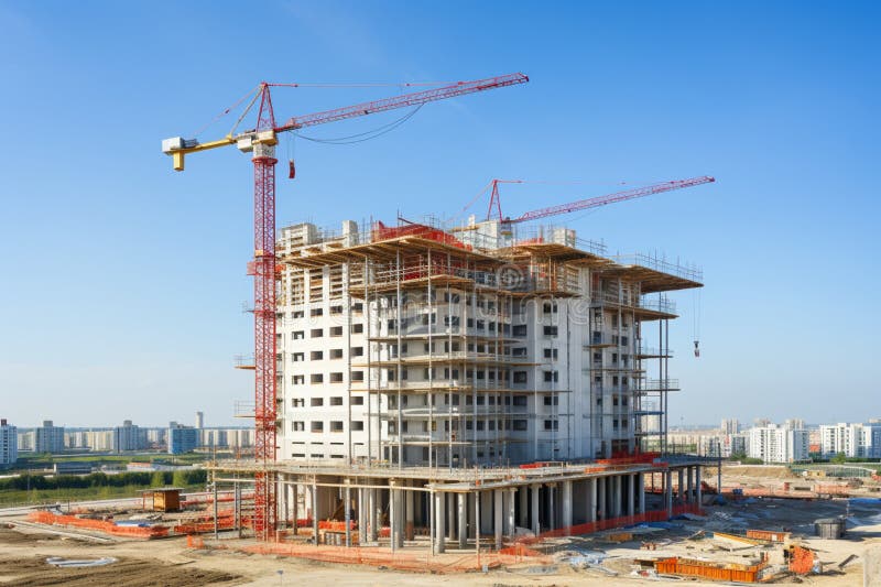 A Construction Site with a High Crane, Where a New Building is Being ...