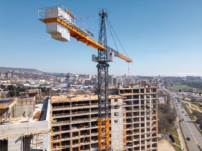Construction Site of a High-rise Building at Sunny Day. the Structure S ...