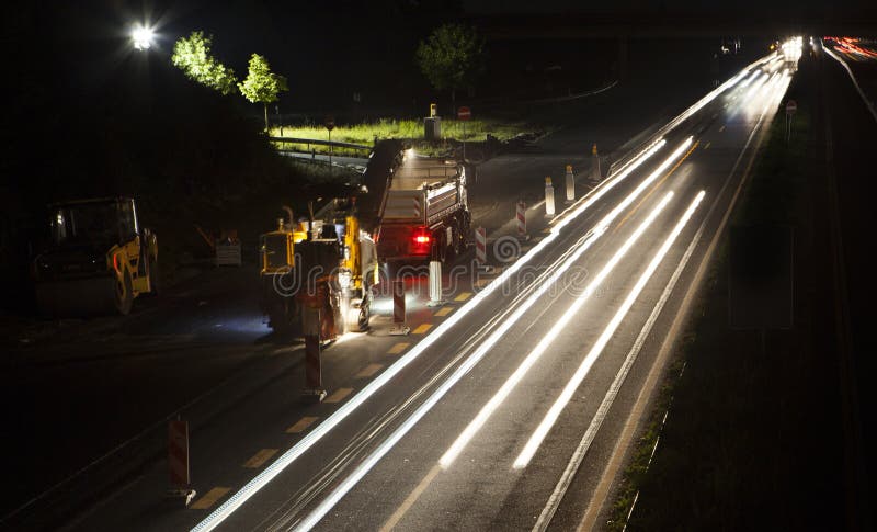 Construction Site Highway at Night - Long Exposure Editorial Stock ...