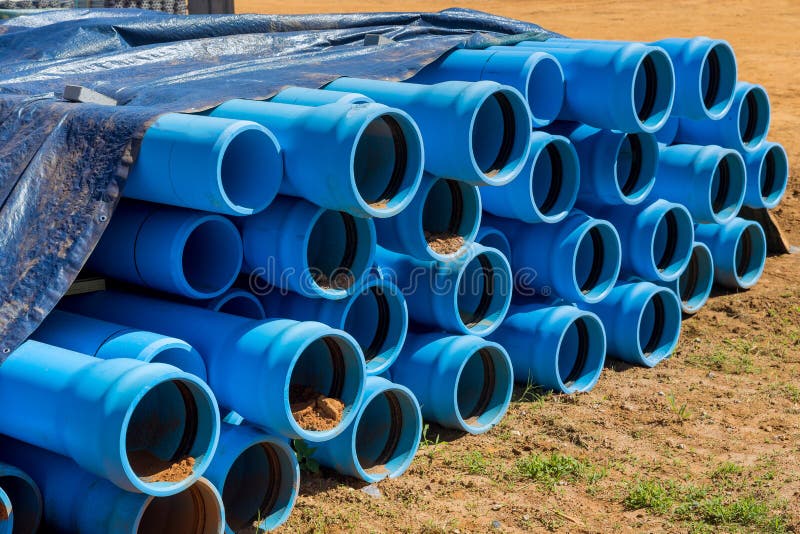 A Blue Plastic Pipe is Introduced for the Drainage Septic System on the ...