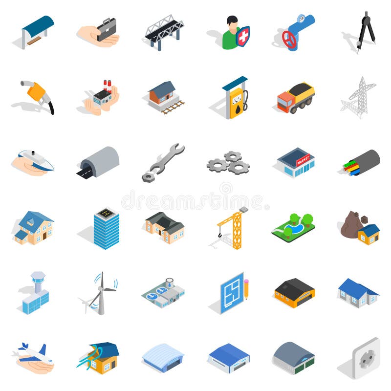 Construction Site Icons Set, Isometric Style Stock Vector ...