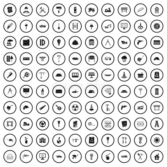 100 Construction Site Icons Set, Simple Style Stock Vector - Illustration of machine, excavator ...