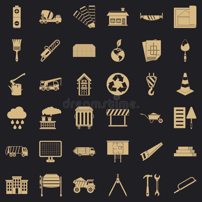 Construction Site Icons Set, Simple Style Stock Vector - Illustration ...