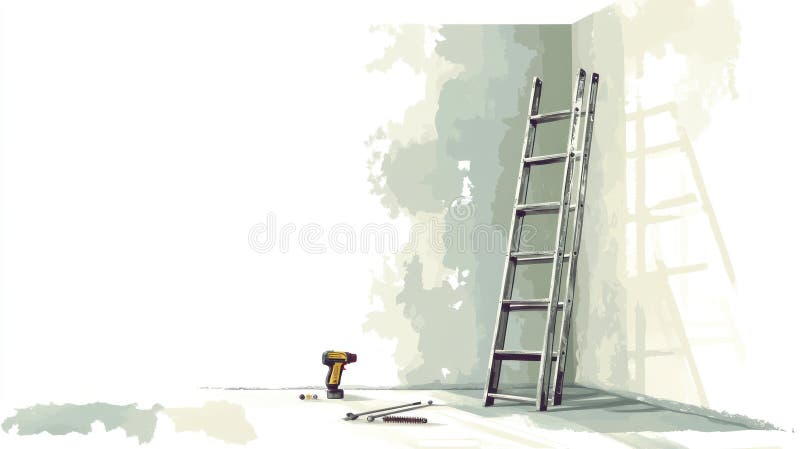 Construction Site Illustration, Ladder, Tools, and Unfinished Wall ...