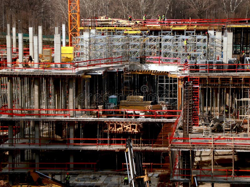 Construction Site Including Crane Working on a Building Complex ...