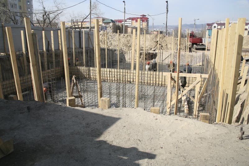 Construction Site, Installation of Piles Stock Photo - Image of bars ...