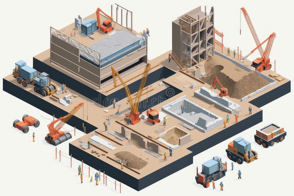 A Construction Site, with Isometric and Axonometric Projections Showing ...