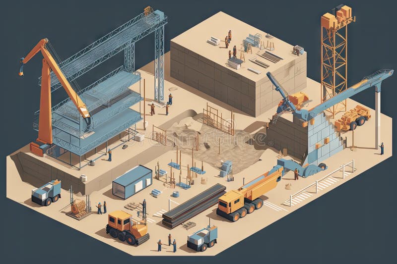 A Construction Site, with Isometric and Axonometric Projections Showing ...