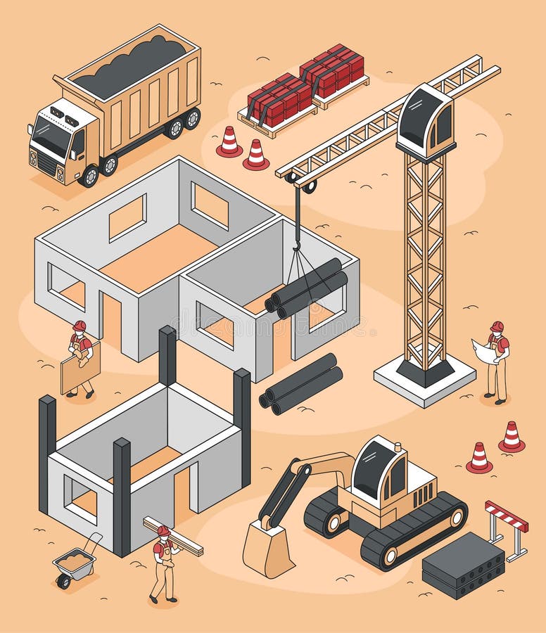 Builders Construction Workers Isometric Icons Collection Stock Vector - Illustration of ...