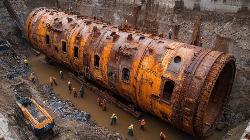 Construction Site with Large Metal Cylinder Stock Illustration ...