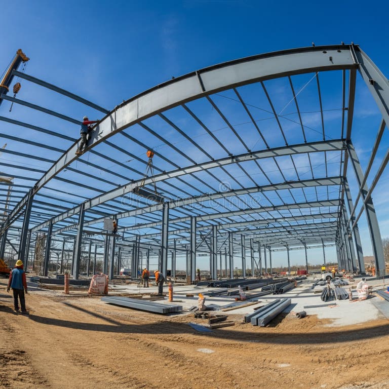 Construction Site with a Large Steel Framework for a Building Structure ...