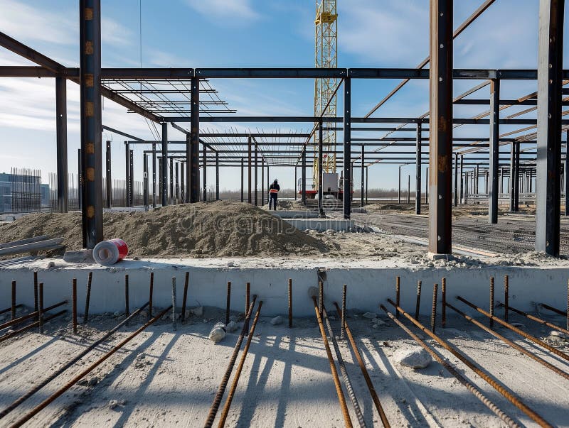 At the Construction Site of Large Warehouse, Storehouse Industrial ...