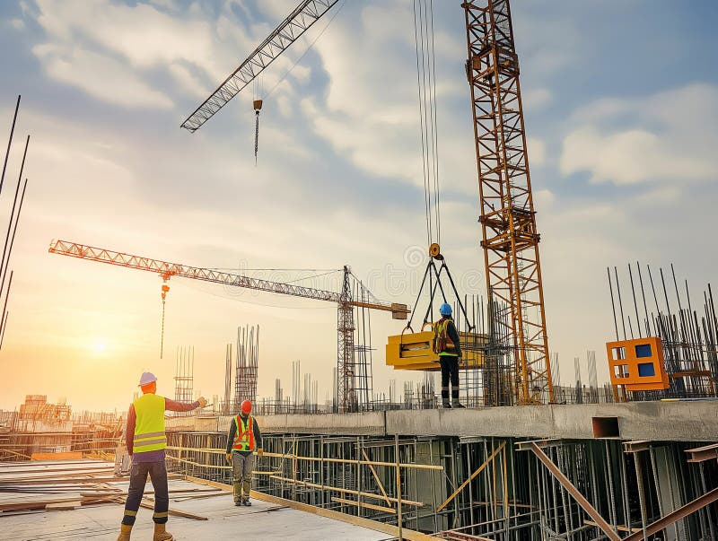 At the Construction Site of Large Warehouse, Storehouse Industrial Construction Stock ...