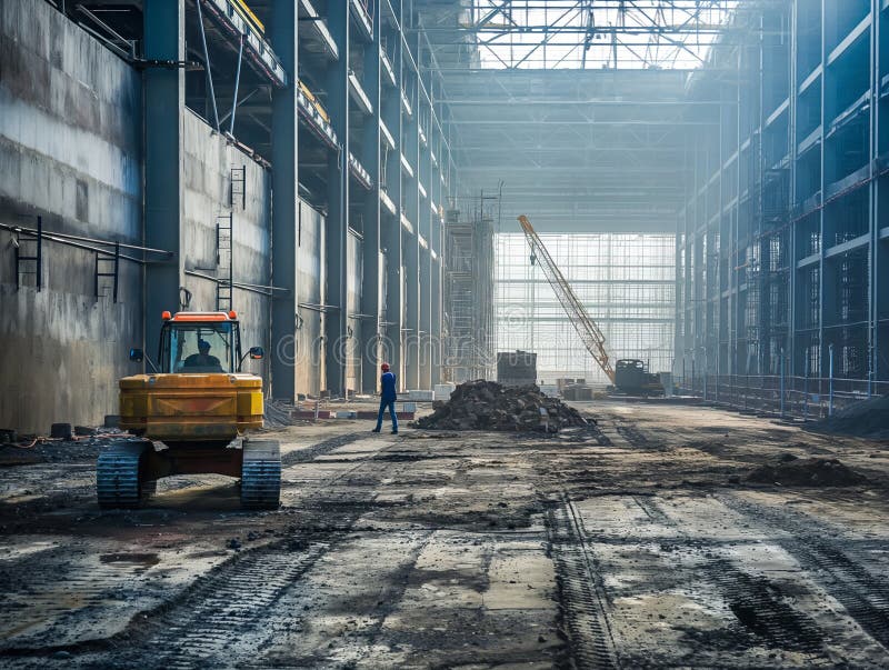 At the Construction Site of Large Warehouse, Storehouse Industrial ...