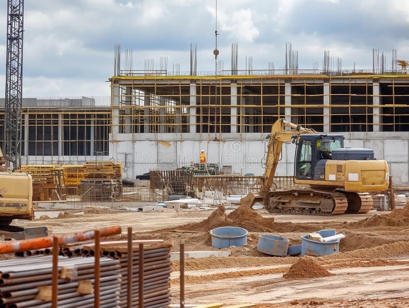 At the Construction Site of Large Warehouse, Storehouse Industrial ...