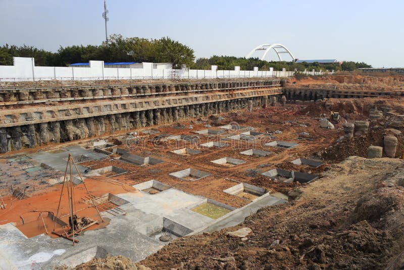 Construction Site Lay Foundation Editorial Stock Image - Image of crane ...