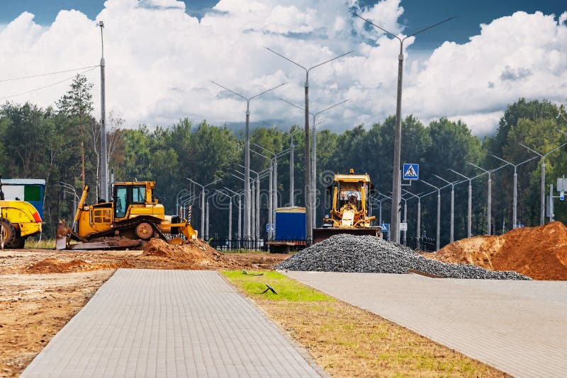 Construction Site is Laying New Asphalt Road Pavement,road Construction ...