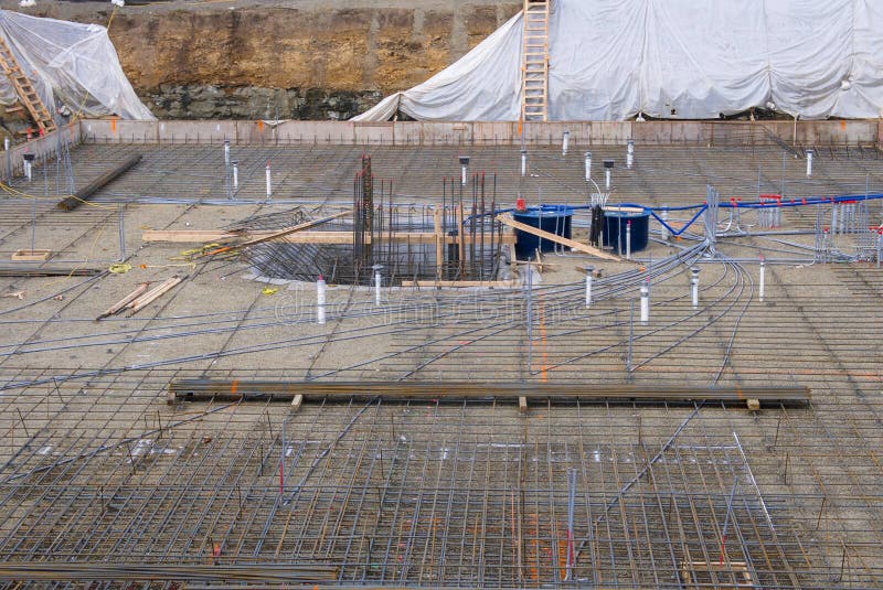 Construction Pit Building Site with Rebar Foundation Stock Image ...
