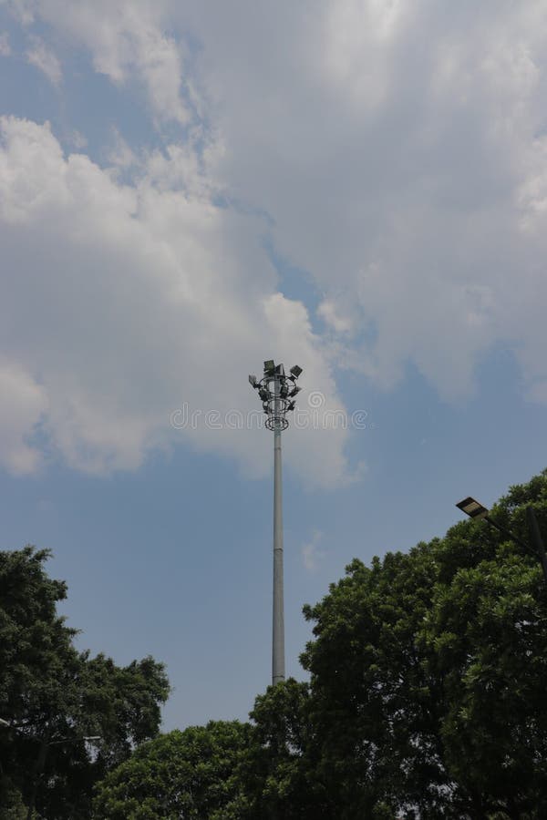 Construction Site Lighting Stand with Group of Spotlights Stock Photo ...