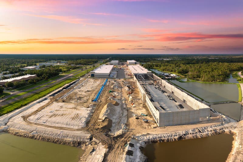 Construction Site of Logistic Center with Assembling of Concrete and ...