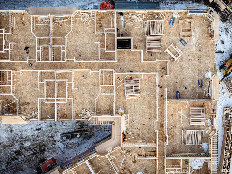 Construction Site with a Lot of Workers and a Lot of Wood Stock Image ...