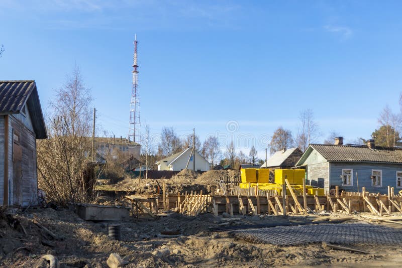 Construction Site of Low-rise House in Downtown in Spring Stock Image ...
