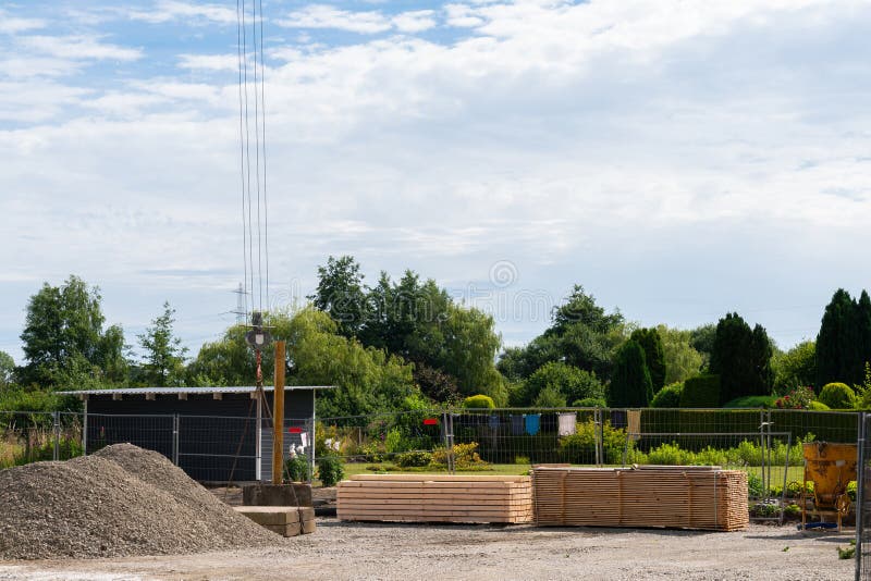 Construction Site with Lumber and Gravel Stock Image - Image of work ...