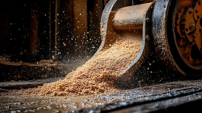 Construction Site Machine Unloading Granular Material Onto Wet Ground ...