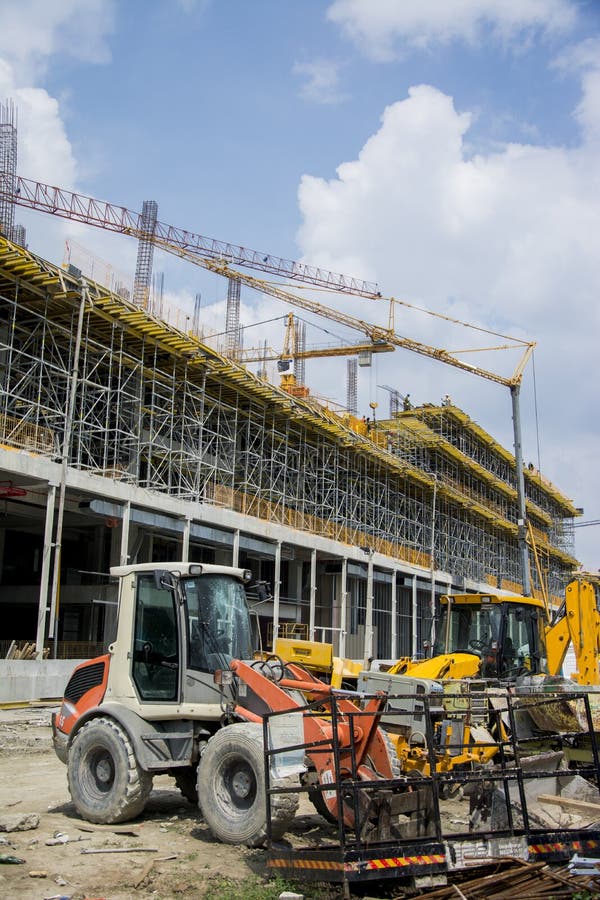 Construction Site with Construction Machinery and Cranes Stock Photo ...