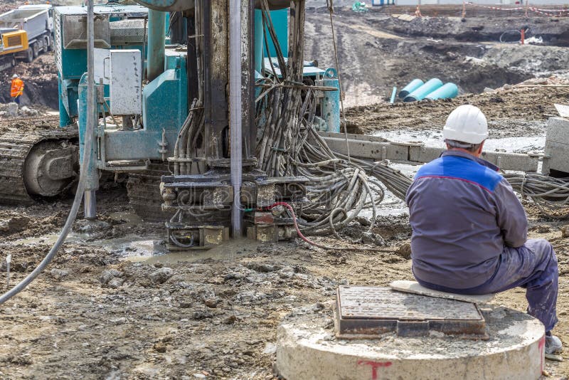 Construction Site with Machinery for Drilling Stock Photo - Image of ...