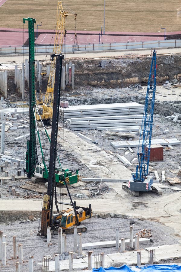 Construction Site with Machinery for Piling into Ground Stock Image ...