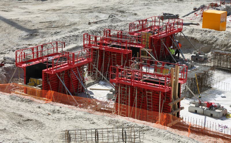 Construction Site with Machinery and Workers Stock Photo - Image of ...
