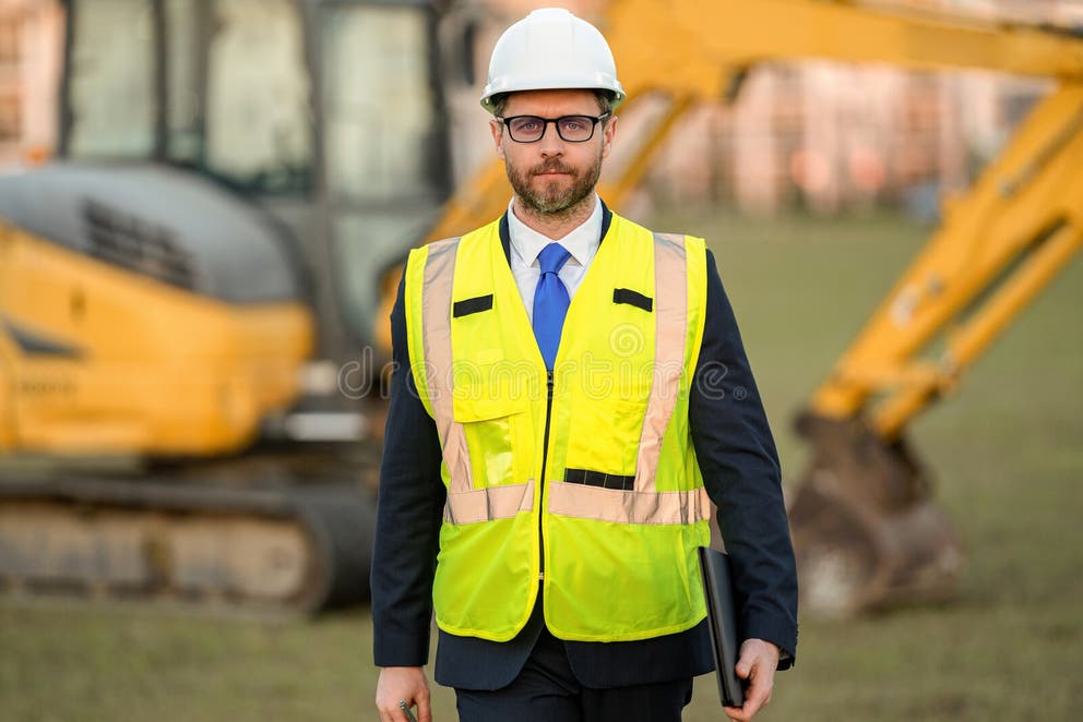 Construction Site. Man Architect. Engineer Manager Man Do Inspection ...