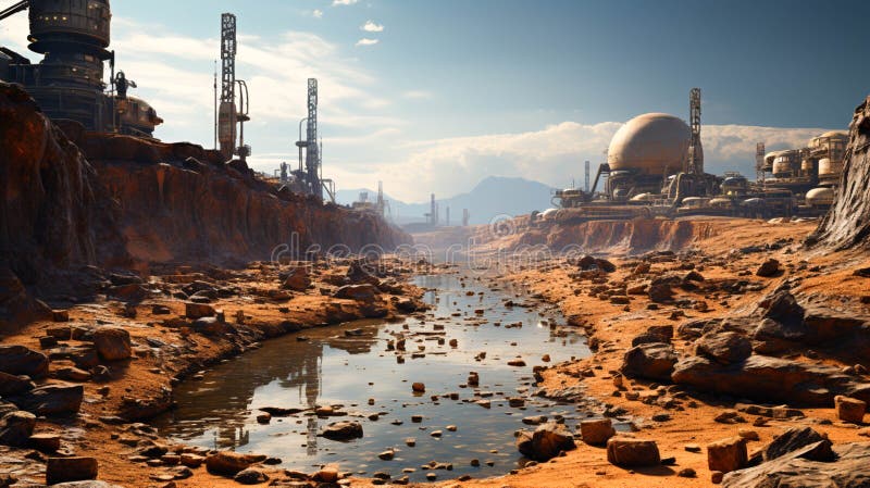 Construction Site on Mars Planet Surface Stock Image - Image of ...