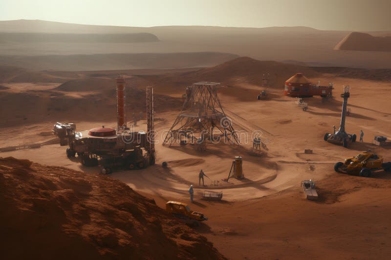 Construction Site on Mars Planet Surface, Neural Network Generated ...