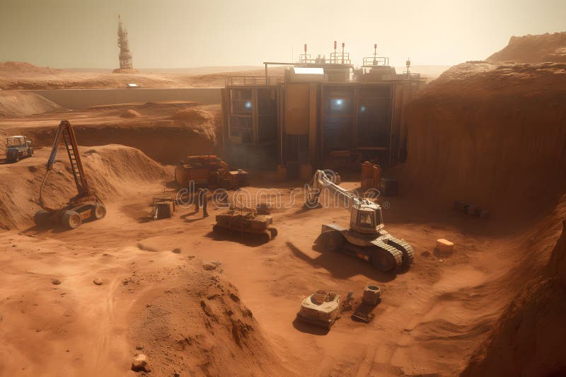 Construction Site on Mars Planet Surface, Neural Network Generated ...