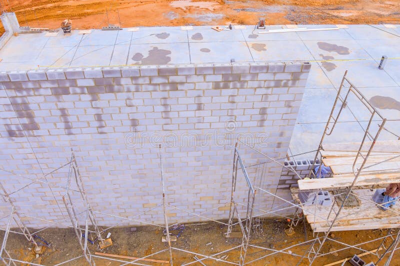 At Construction Site, Mason Makes Concrete Walls with Cement Blocks ...