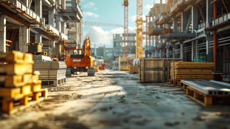 Construction Site with Materials. Long Angle View ,Construction Site ...