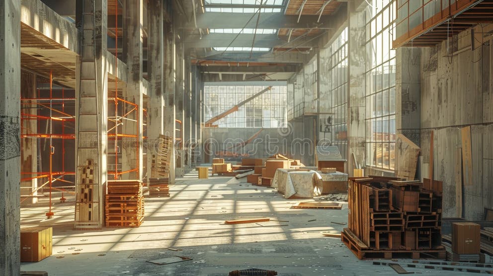 Construction Site with Materials. Long Angle View ,Construction Site ...