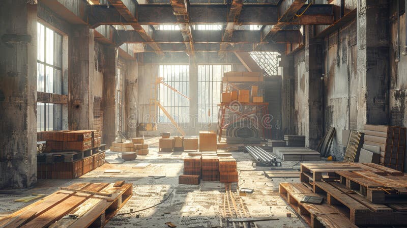 Construction Site with Materials. Long Angle View ,Construction Site ...