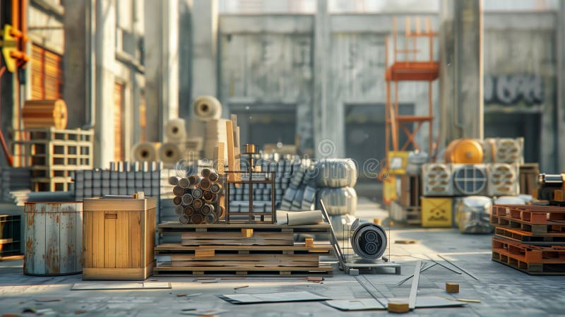 Construction Site with Materials. Long Angle View ,Construction Site ...