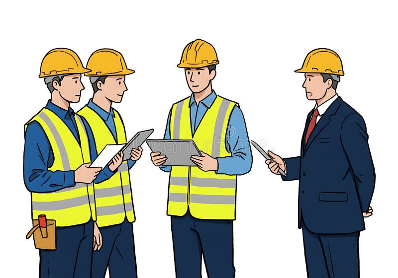 Construction Site Meeting: Engineers and Supervisor Discussing Project ...