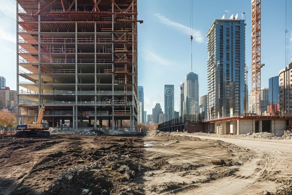 Construction Site in the Middle of City, Juxtaposition of Current Construction Projects and ...