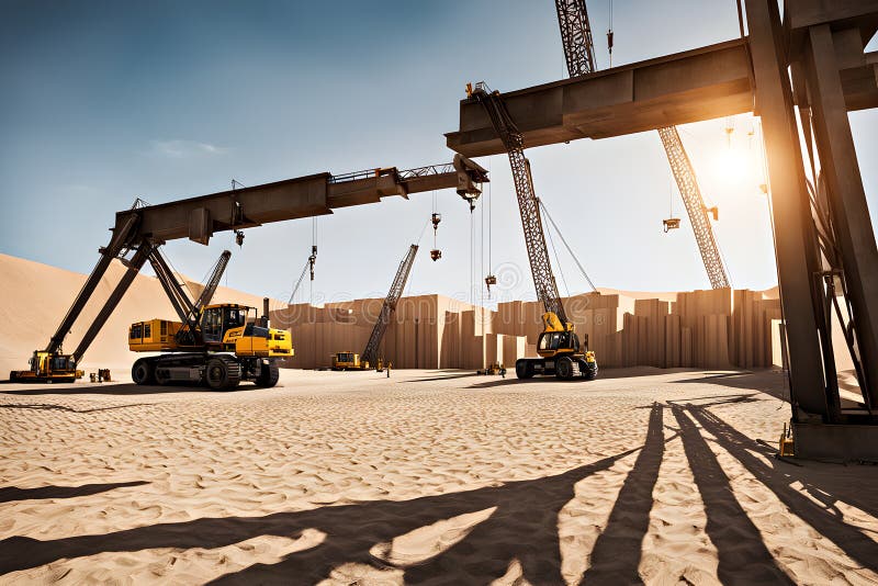 A Construction Site in the Middle of the Desert Surrounded by Sand ...