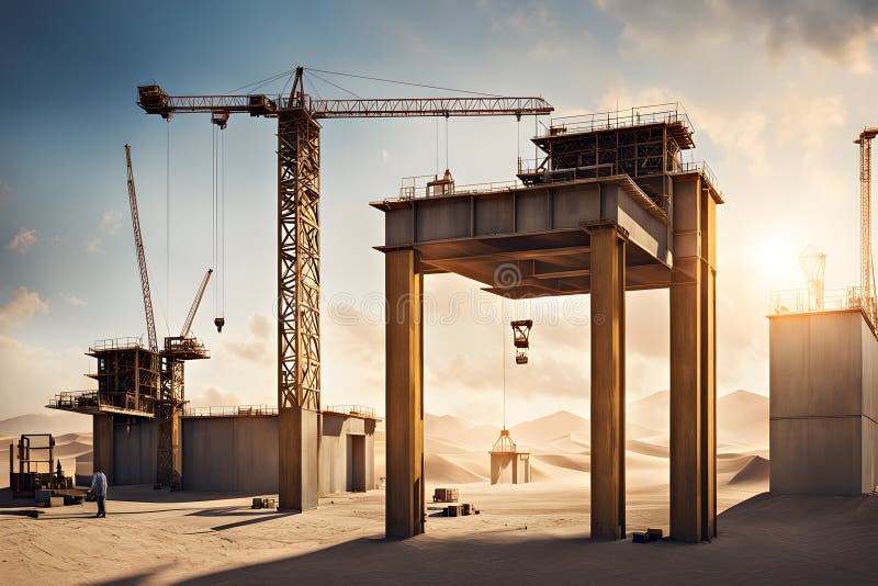 A Construction Site in the Middle of the Desert Surrounded by Sand ...